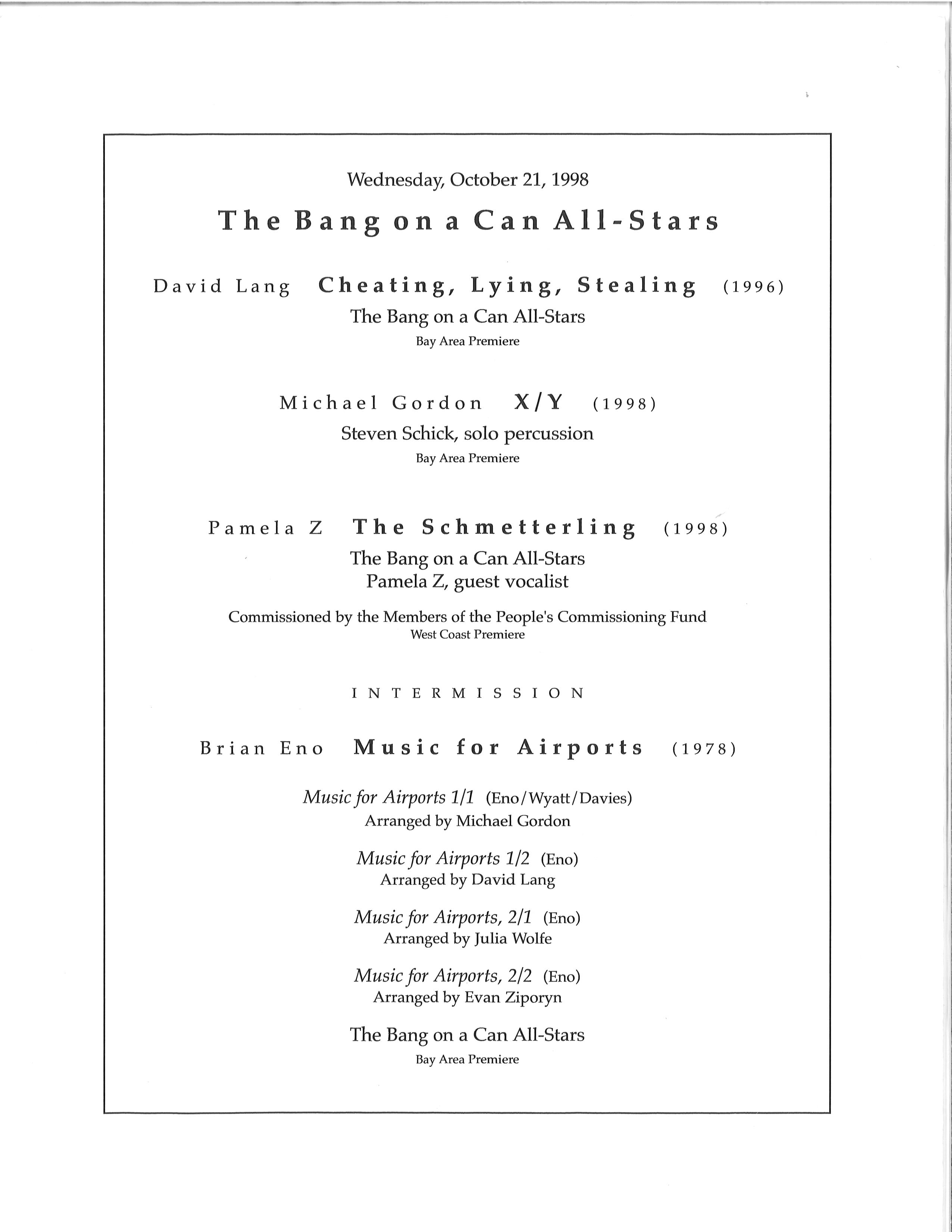 1998 All-Stars Program – CanLand - The Bang on a Can Archives