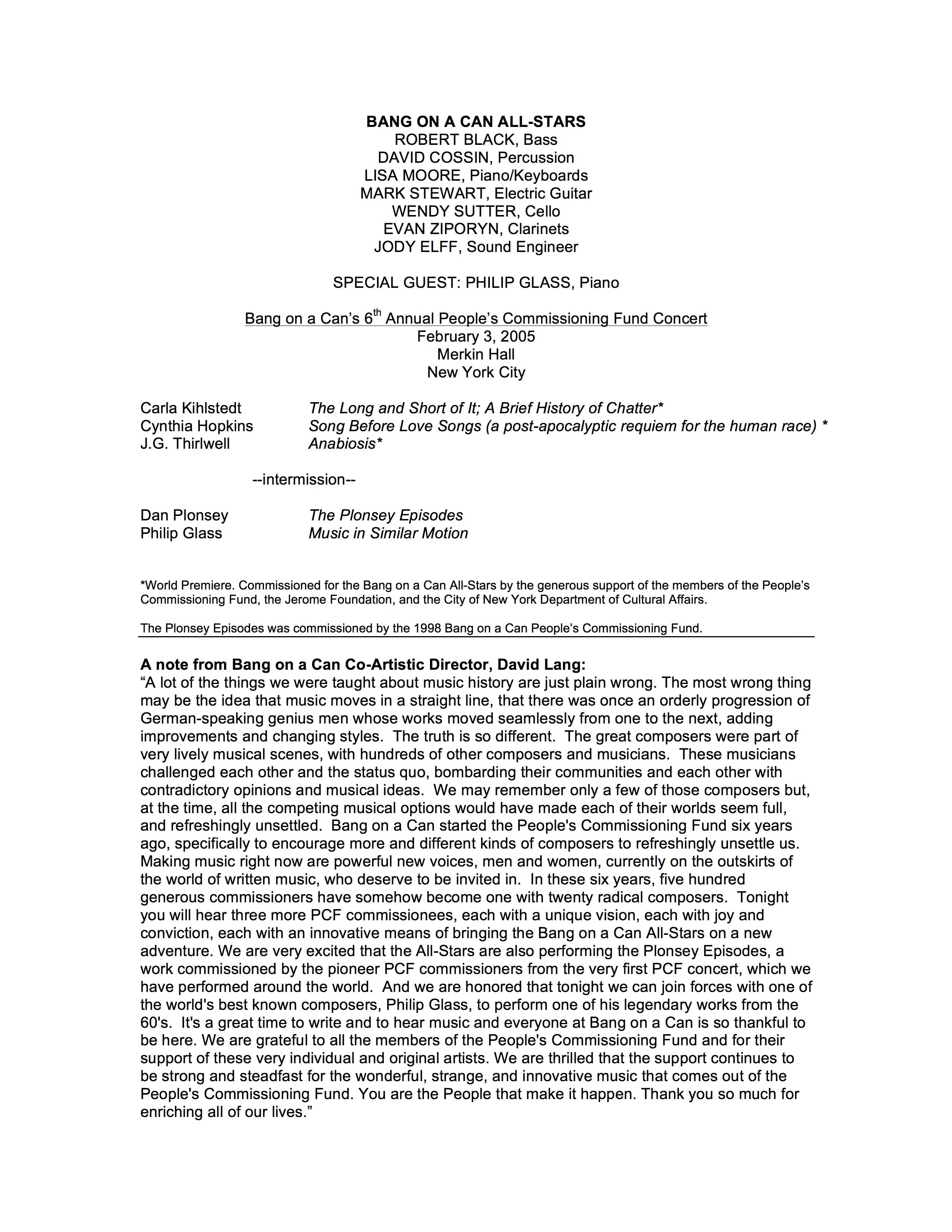 2005 People's Commissioning Fund Program – CanLand - The Bang on a Can ...